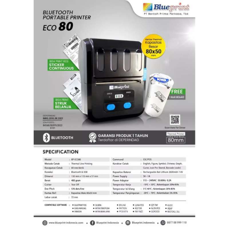 Jual Printer Portable Blueprint Thermal Eco80 Usb + Bluetooth Di Seller ...