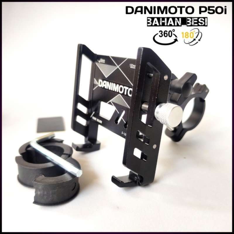 Promo Holder Hp Motor + Breket Spion Stang Besi Vario Nmax Mio Danimoto P50 - P50 Hitam Saja ...