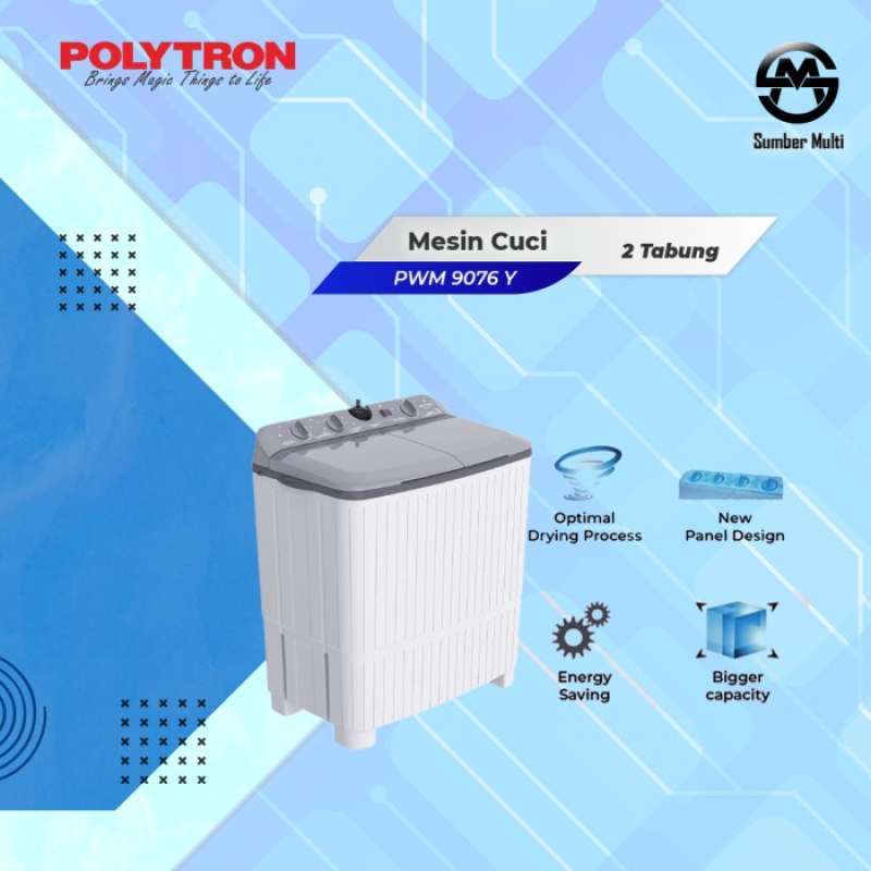 Promo Mesin Cuci Polytron 2 Tabung Pwm 9076 Kapasitas 9kg Diskon 23% Di ...