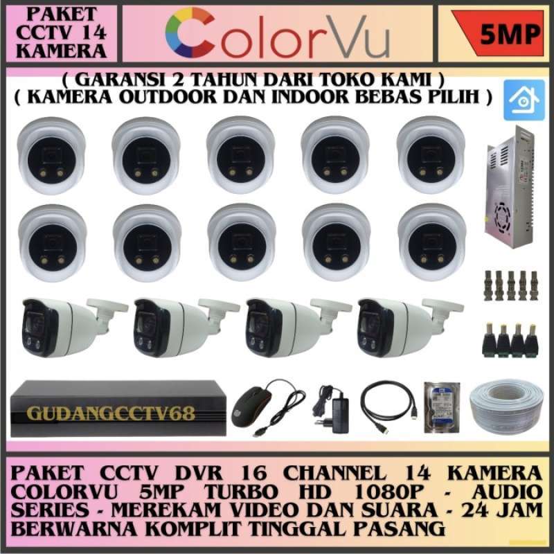 Promo Paket Cctv 16 Channel 14 Camera 5mp Colorvu Turbo Hd 1080p Audio ...