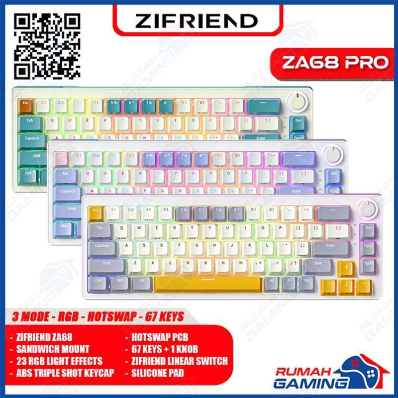 Promo Mechanical Keyboard - Zifriend Za68 - 65% - 3 Mode - Rgb ...
