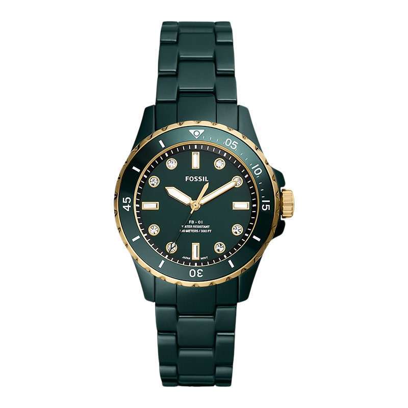 Promo Jam Tangan Wanita Fossil FB-01 CE1124 Green Dial Green Ceramic Strap Diskon 35% di Seller ...
