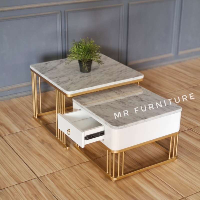Jual Meja Tamu Kotak Marmer Model Nesting Kaki Salur Kombinasi Nakas ...