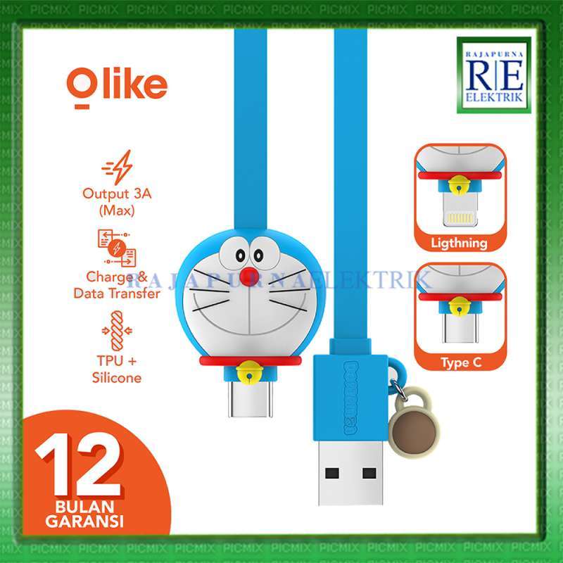 Jual OLIKE DORAEMON KABEL DATA CHARGER USB TYPE-C 3A LIGHTNING IPHONE 2.4A di Seller Rajapurna ...