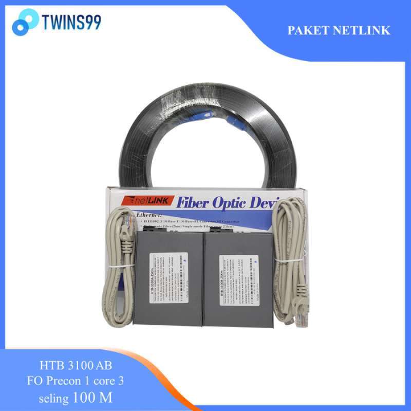 Promo Paket Kabel Fo 100M Precon Dropcore & Converter Netlink Htb 3100 ...