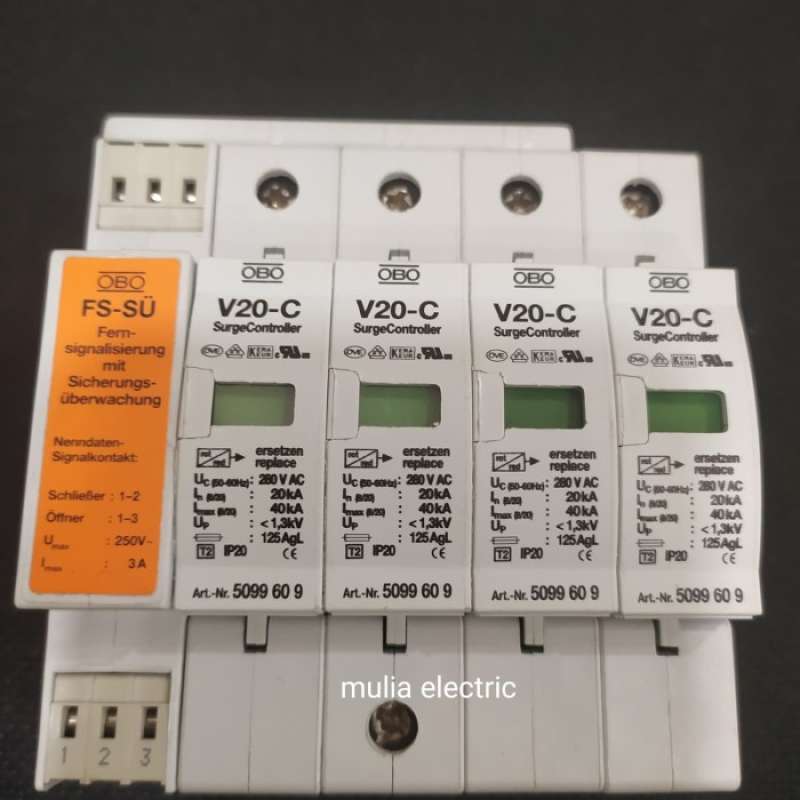 Promo surge arrester OBO V20-C FS-SU 280Vac 3Phase 4Pole Diskon 23% di ...