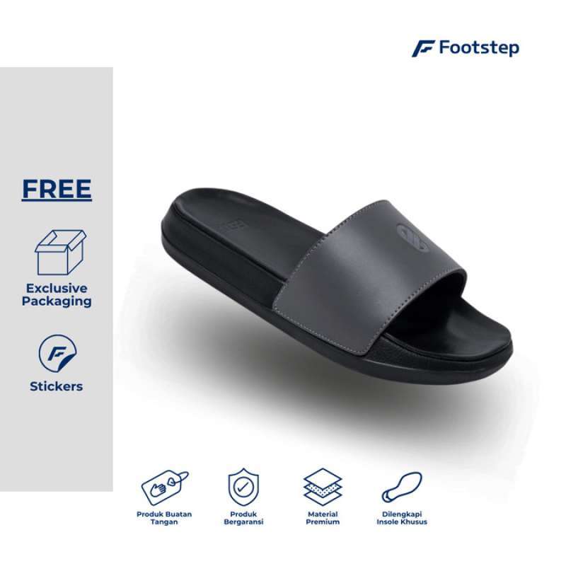 Promo Sandal Pria Slide Footstep Footwear - Symbol V2 Grey - Full Black ...