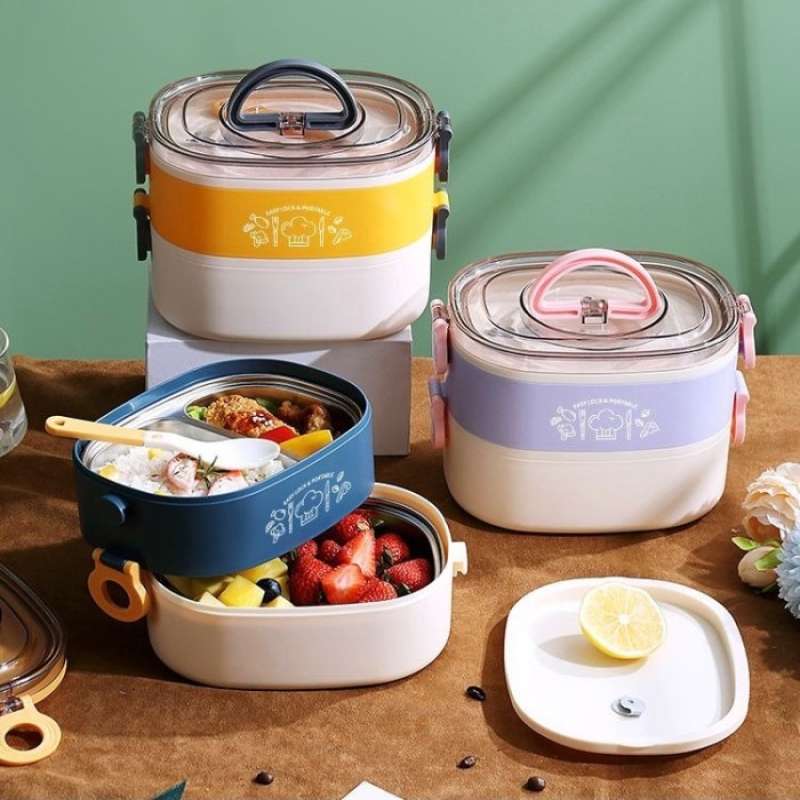Jual Lunch Box Kotak Makan Stainless Steel Dua Tingkat Dua Susun Sus304 ...