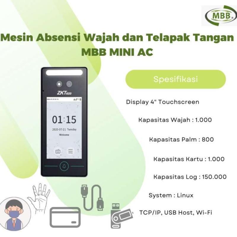 Jual Mesin Absensi Touchscreen MBB MINI AC Scan Wajah & Telapak Tangan ...
