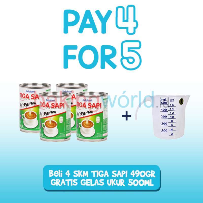 Jual (PAY 4 FOR 5) 4 SKM Tigasapi kemasan 490 Gr + FREE Gelas Ukur 500 ml di Seller bakingworld ...