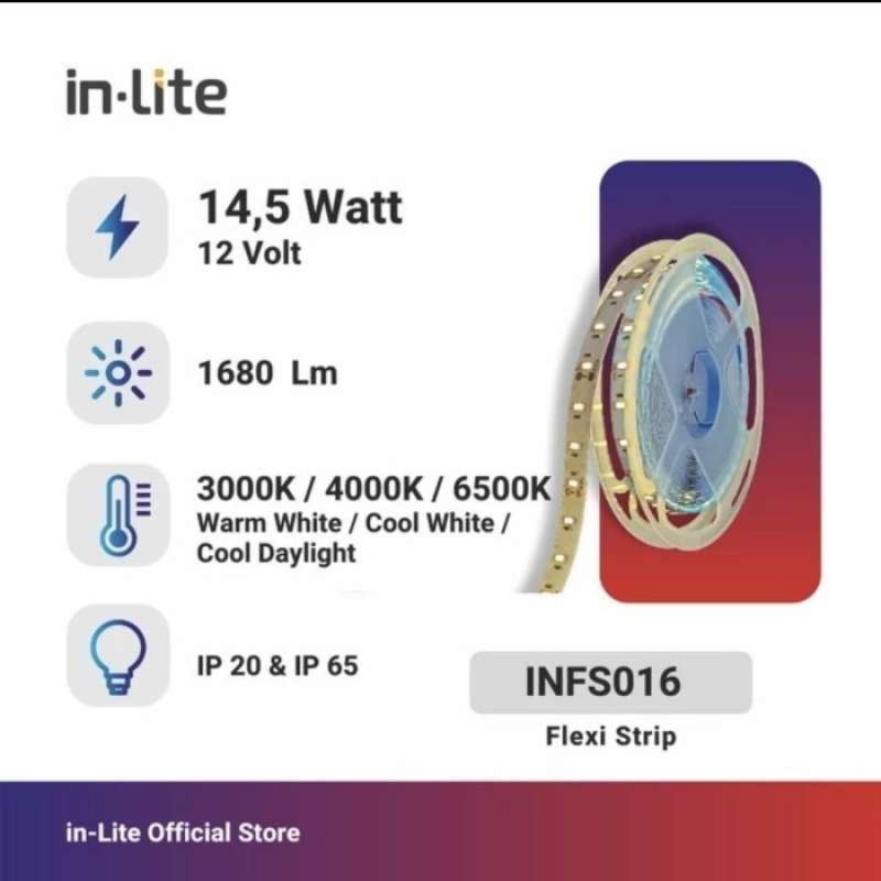 Promo INLITE Lampu Led Strip INFS016 IP65 3528 14.5w 12V 5M 120LED ...
