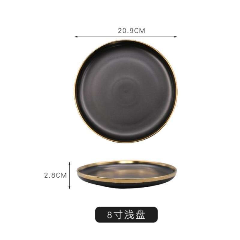 Promo Round Gold Stroke Ceramic Dinner Plate - Piring Mewah - Piring ...
