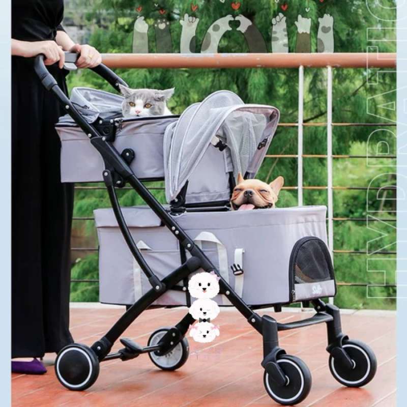 Jual dodopet double decker stroller pet cart 2 level for dog and cat di ...