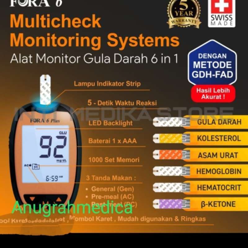 Promo Fora - 6In 1 Alat Cek Kolesterol / Gula / Asam Urat / Keton / Hb ...