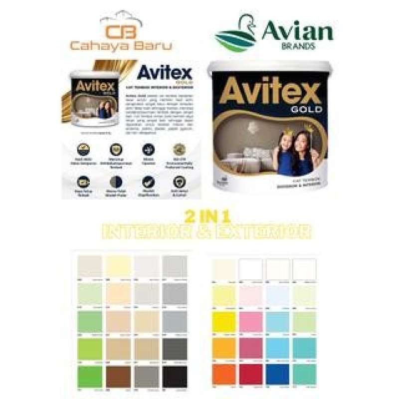 Promo AVITEX GOLD CAT TEMBOK INTERIOR & EXTERIOR 5 KG AVIAN Diskon 23% ...