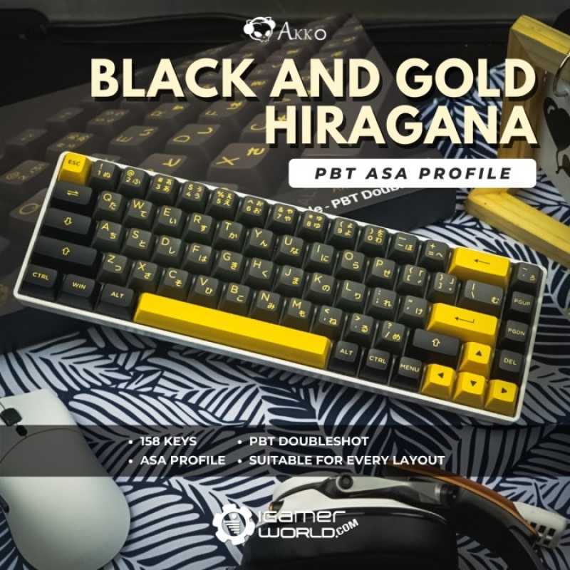 Jual Akko Black & Gold Hiragana ASA Profile 158 Keycaps Set PBT ...
