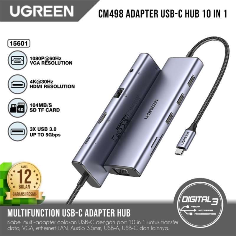Jual Ugreen Usb-c Hub 10 In 1 Adapter Hdmi Vga Aux Lan Tf Sd Card Pd ...
