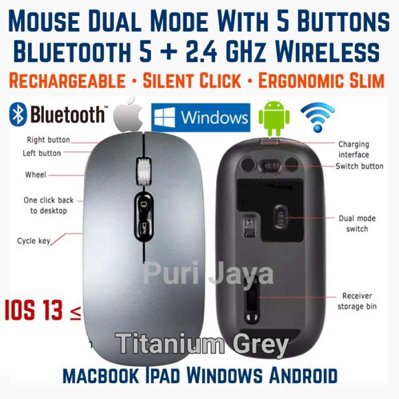 Jual Mouse Dual Mode Bluetooth Wireless Rechargeable Tablet Ios Android ...