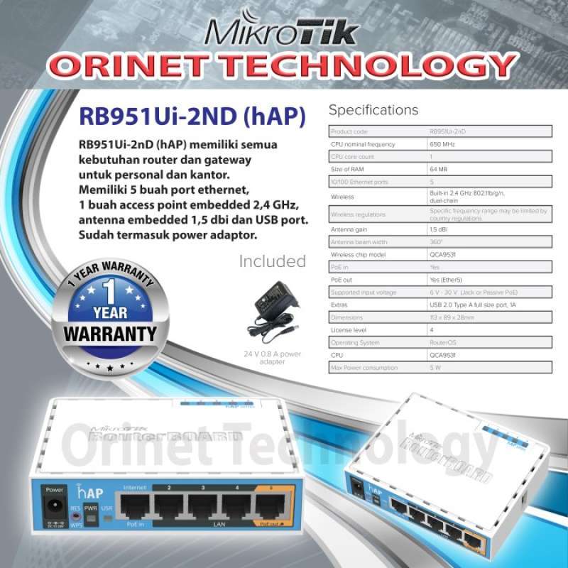 Promo Mikrotik Router Wireless RB951Ui-2ND (hAP) Diskon 23% di Seller ...