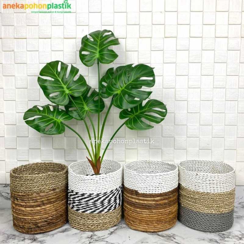 Promo Pohon Daun Monstera X7 Latex Hijau Cover Pot Anyaman Seagrass ...