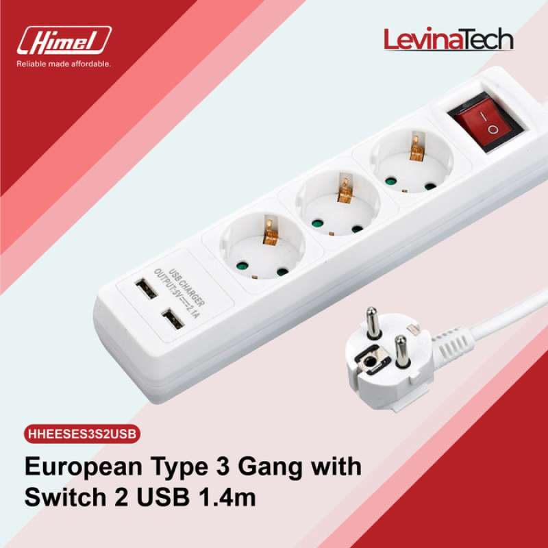 Promo Himel Terminal listrik, colokan listrik 3 lubang + saklar 2 USB ...