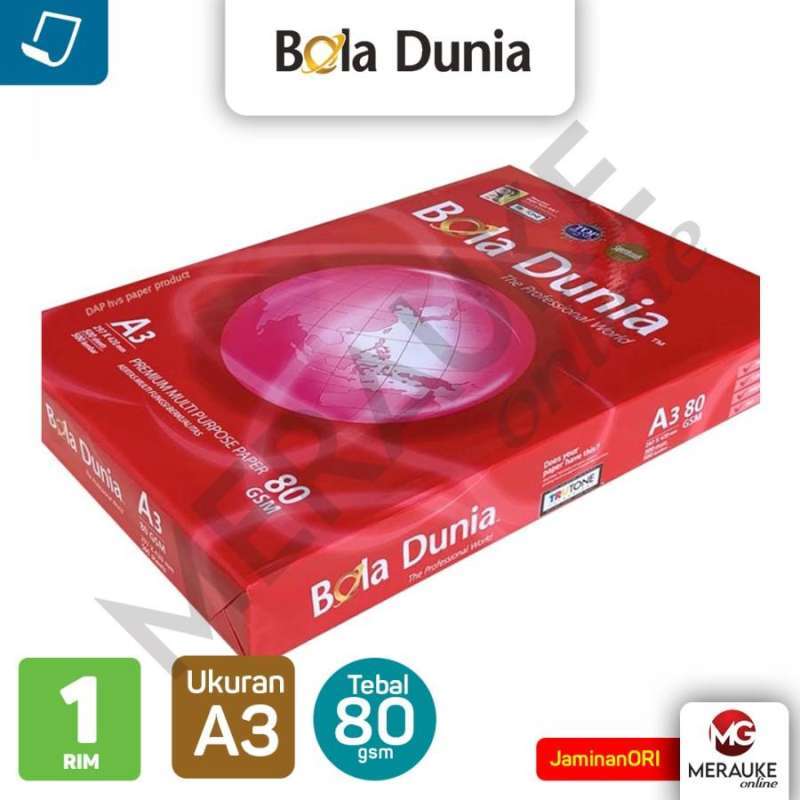 Jual Kertas Hvs Bola Dunia A3 80gsm Isi 500 Lembar Di Seller Merauke Online Official Store ...