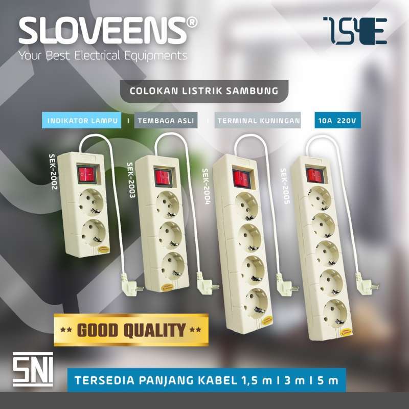 Jual Stop Kontak Colokan Listrik 2 3 4 5 Lubang Panjang Kabel 1,5m 3m 5m Kuningan Dengan Saklar ...