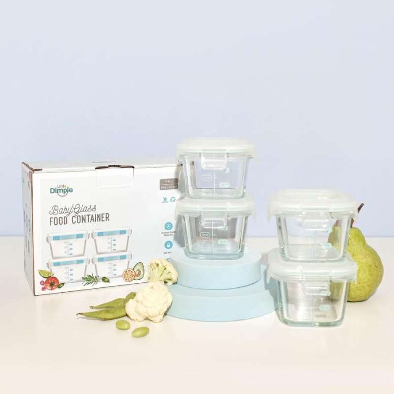 Jual Little Dimple Baby Glass Food Container Square Blue di Seller ...