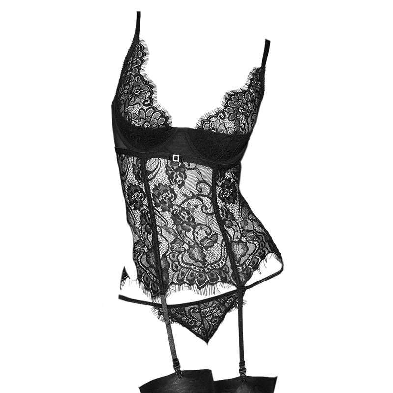 Jual L1192 - Baju Tidur Lingerie Bustier Corset Dress Hitam Transparan ...