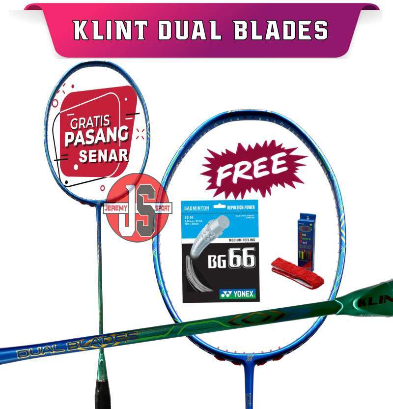 Jual Raket Badminton Klint Dual Blades Free Senar Dan Grip Free ...