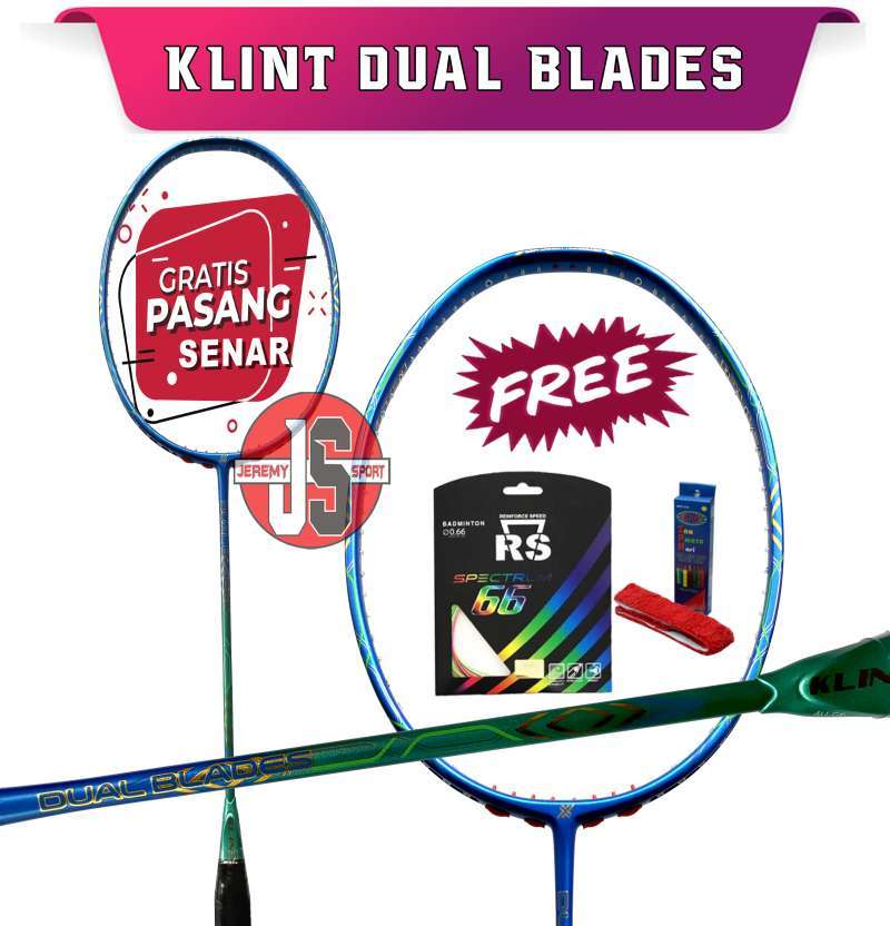 Jual Raket Badminton Klint Dual Blades Free Senar Dan Grip Free ...
