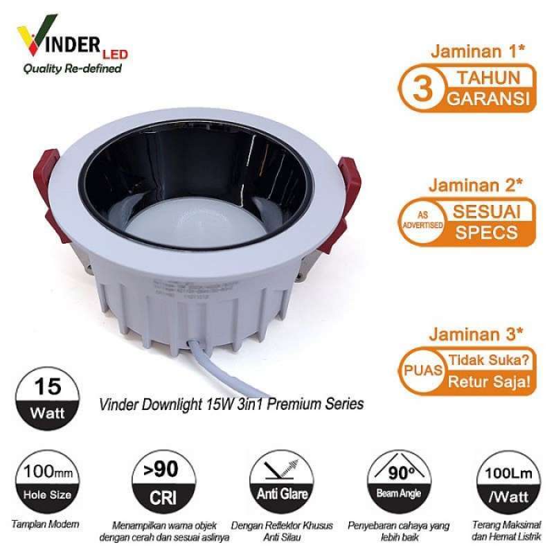 Promo Vinder Downlight Tri Color 15 watt 15w Inbow - 3 Cahaya 3 in 1 ...
