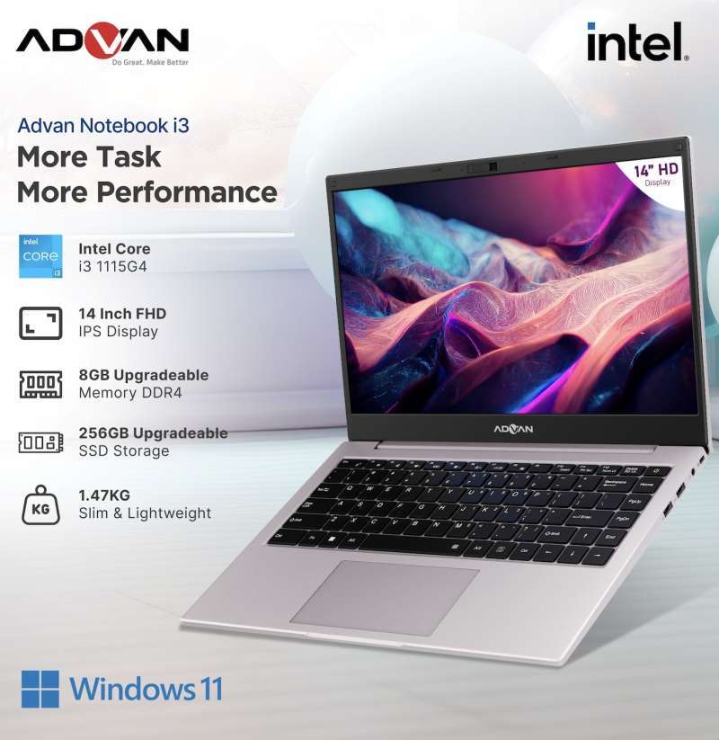 Promo Advan Laptop Notebook Intel I3 14 Inch Fhd Ips 8gb+256gb Wds ...