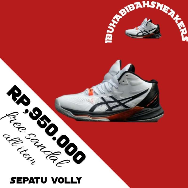 Promo SEPATU VOLLY ASIC SKY ELITE WHITE BLACK RED BNWB Diskon 33% di ...