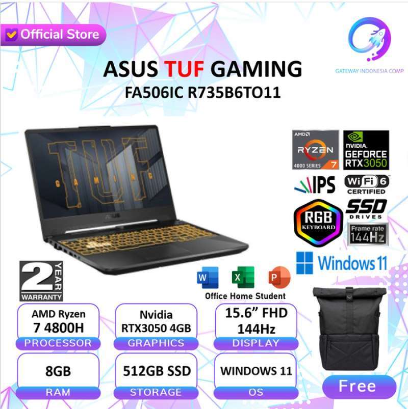 Promo Asus TUF FA506IC R735B6TO Ryzen 7 4800 8GB 512ssd RTX3050 4GB W10 ...