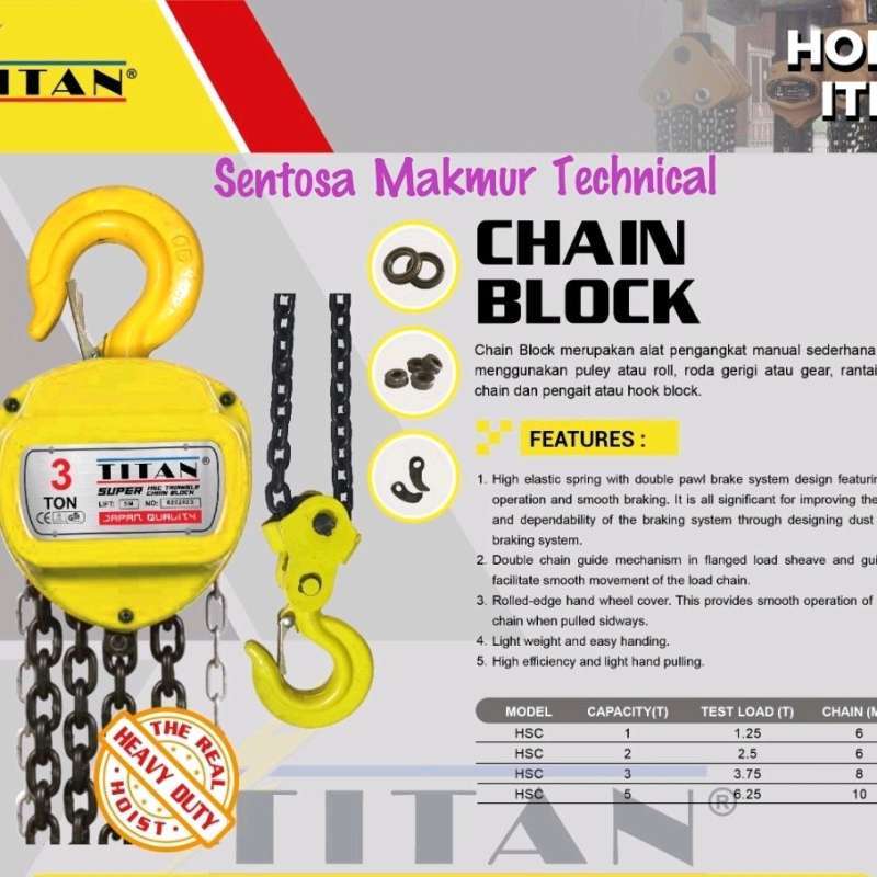 Jual Titan 3t 5m Chain Block Blok Takel Katrol Kerekan 3 Ton X 5 Meter ...