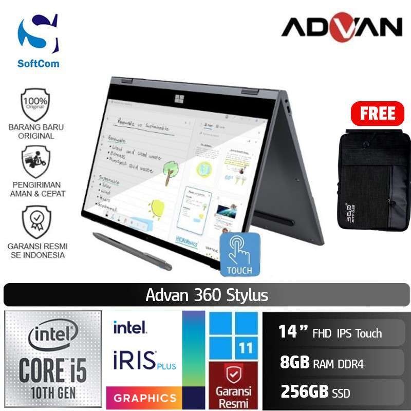 Promo Advan 360 Stylus Laptop 2 In 1 [core I5 1035g7/8gb/256gb Ssd/14 ...