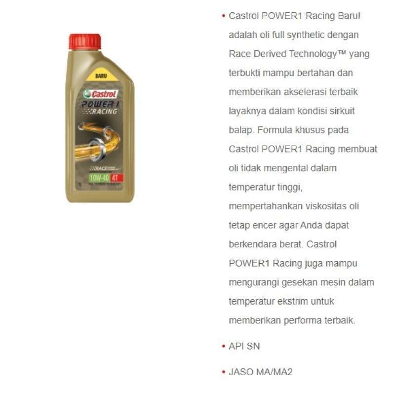 Promo Castrol Power1 Racing 10w40 (1 Liter) Full Sintetis Terbaik ...