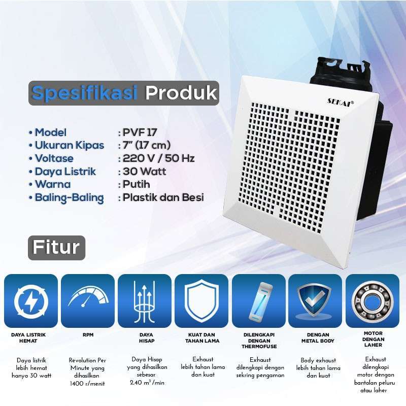 Jual Sekai Pvf 17 Exhaust Fan Kipas Angin Hexos Plafon Dak Body Metal ...