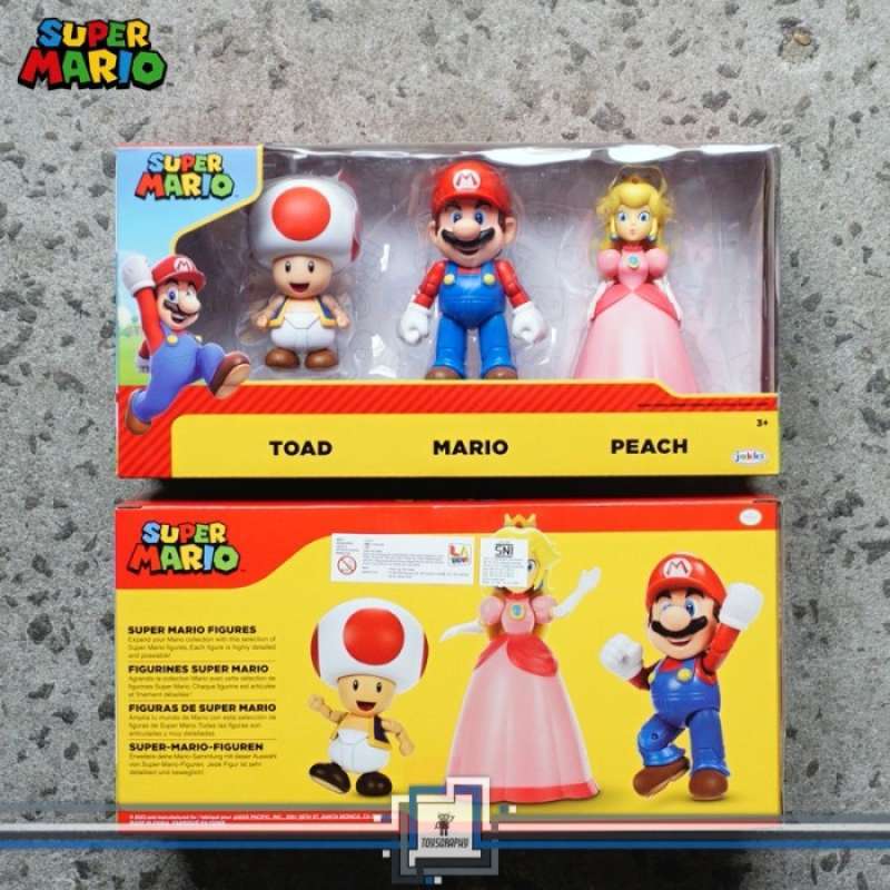 Jual Super Mario Figures 3 Pack 4 Toad Mario Peach Figure Set Poseable ...