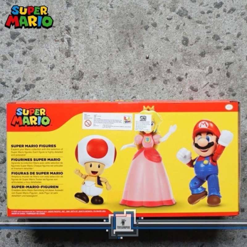 Jual Super Mario Figures 3 Pack 4 Toad Mario Peach Figure Set Poseable ...