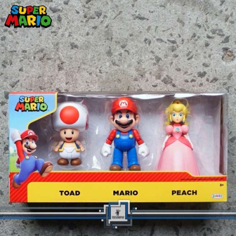 Jual Super Mario Figures 3 Pack 4 Toad Mario Peach Figure Set Poseable ...