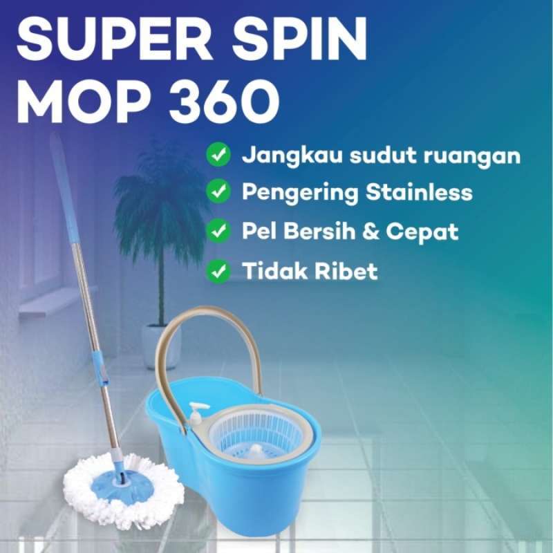 Promo [+Voucher ] ALAT KAIN PEL LANTAI SUPER MOP MAGIC SPIN MOP-Biru ...
