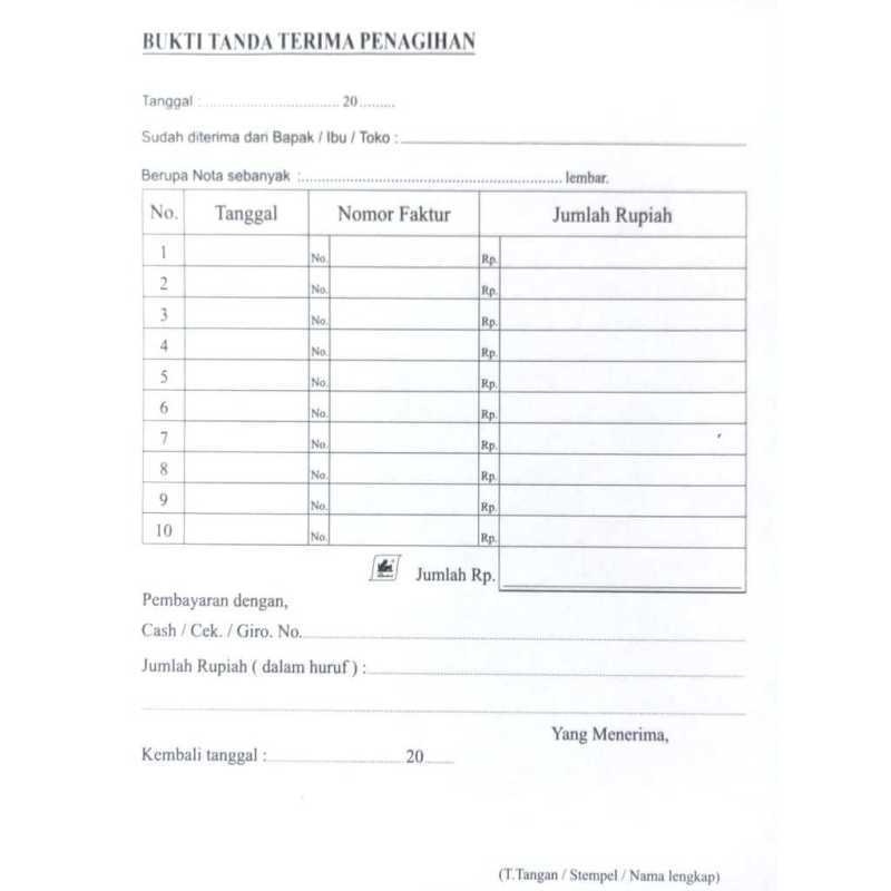 Jual Tanda Terima Tagihan Std besar rangkap 3 dan kecil rangkap 1 ...