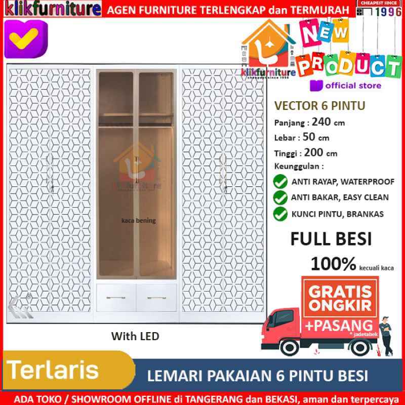 Promo Lemari Pakaian Besi 6 Pintu + Laci VECTOR 6P with LED Diskon 29% ...