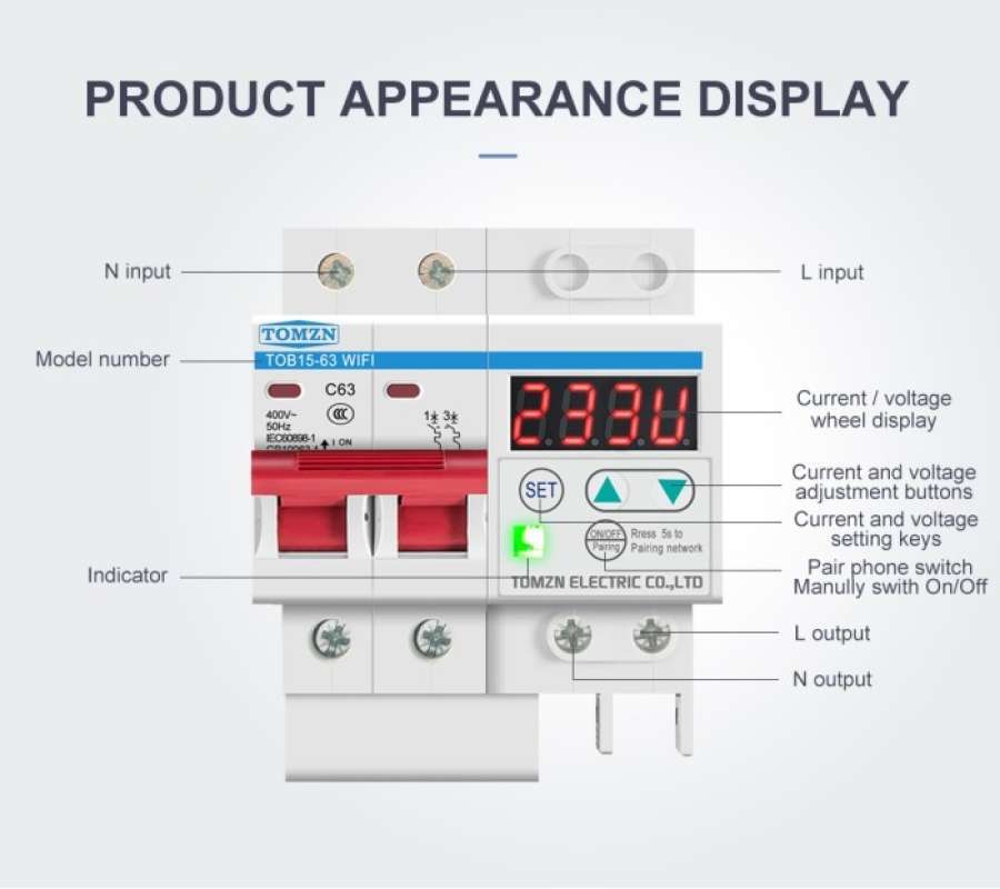 Promo Smart MCB WIFI AC 63A 2P Over Under Voltage Current Protection ...
