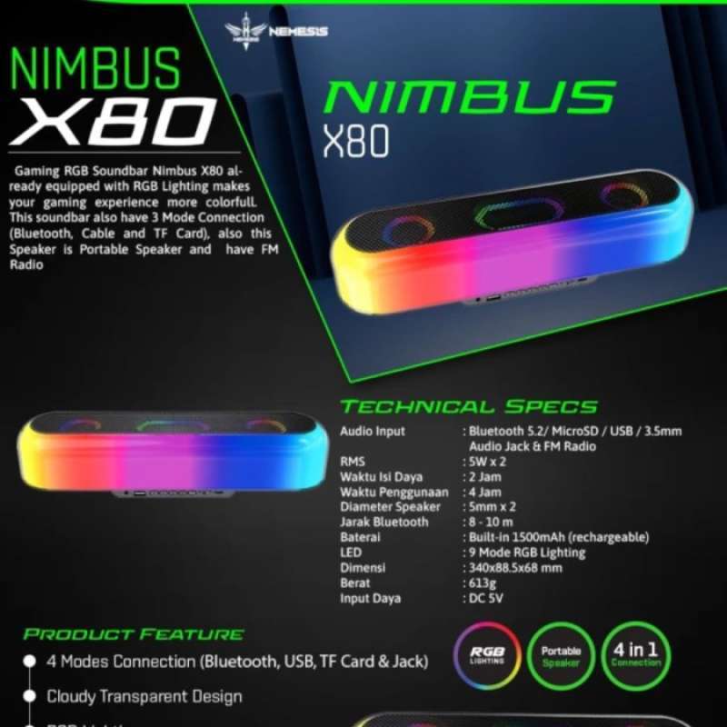 Promo Nyk X80 Nimbus Bluetooth Gaming Speaker With Rgb Usb Tf Micro Sd ...