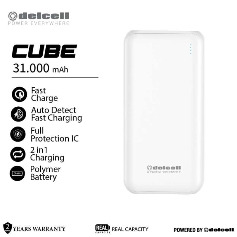 Jual Delcell Cube Power Bank 31000mah 2a Dual Input Port Type C & Micro ...