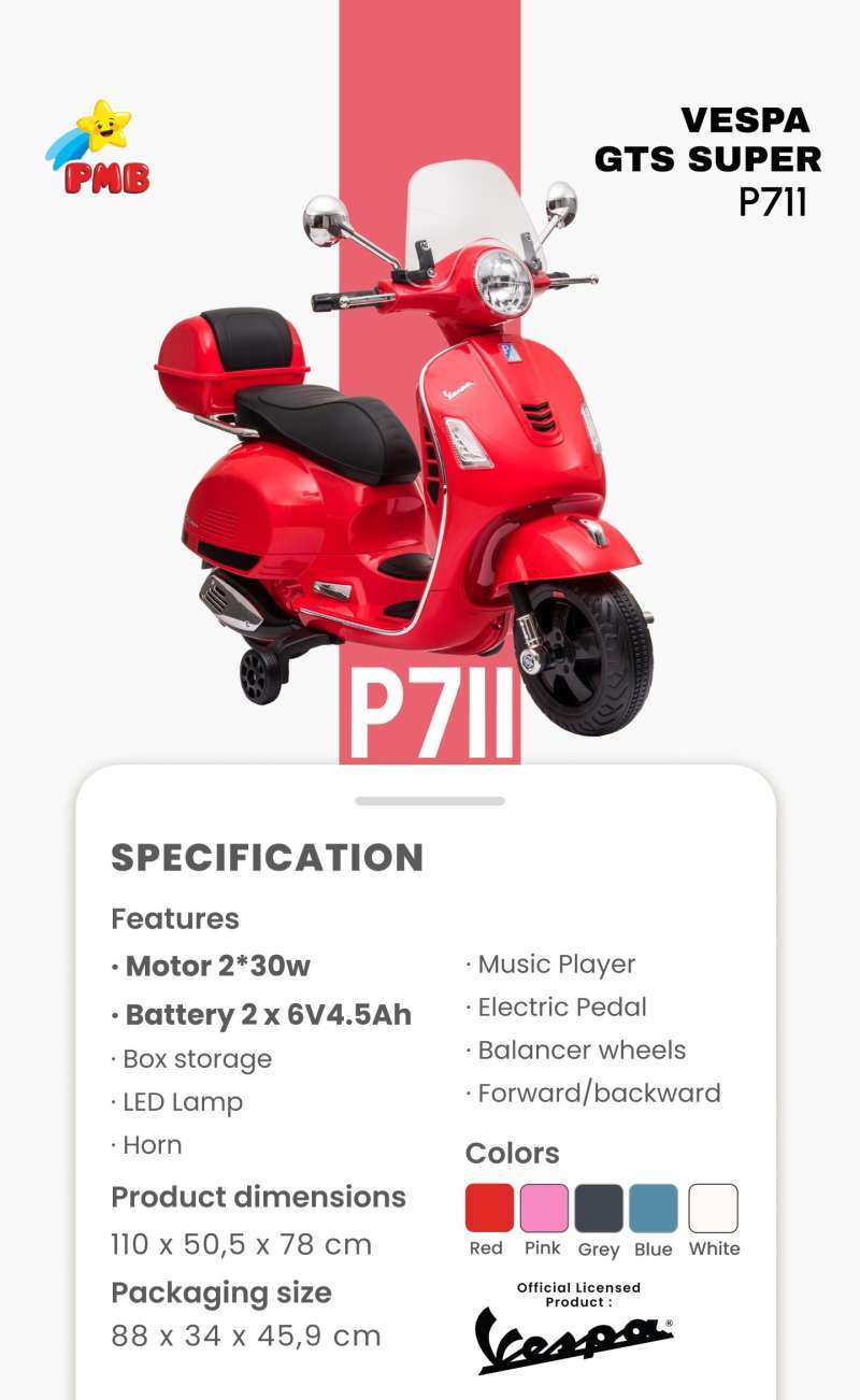 Jual MOTOR MAINAN ANAK P117 VESPA GTS SUPER ELECTRIC RIDE ON P 117 PMB ...