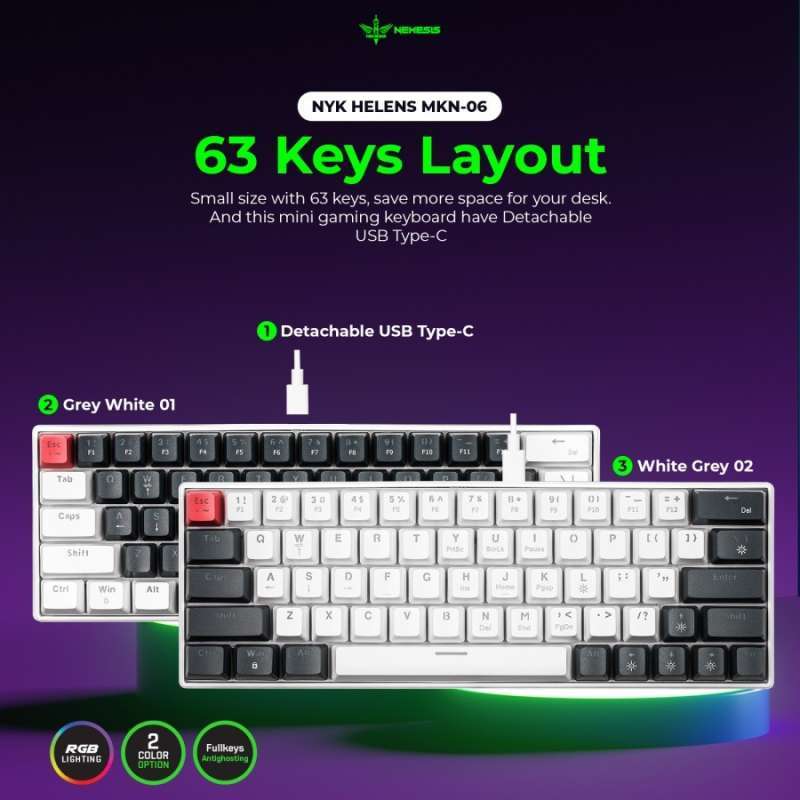 Promo Keyboard Mechanical 63 Keys Removable NYK Nemesis Helens MKN-06 ...